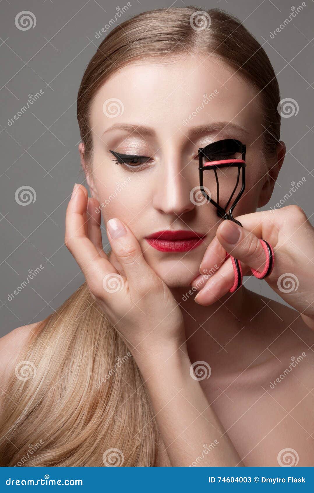Beauty Portrait Woman Making Curl Eyelashes Beautiful Face Perfect