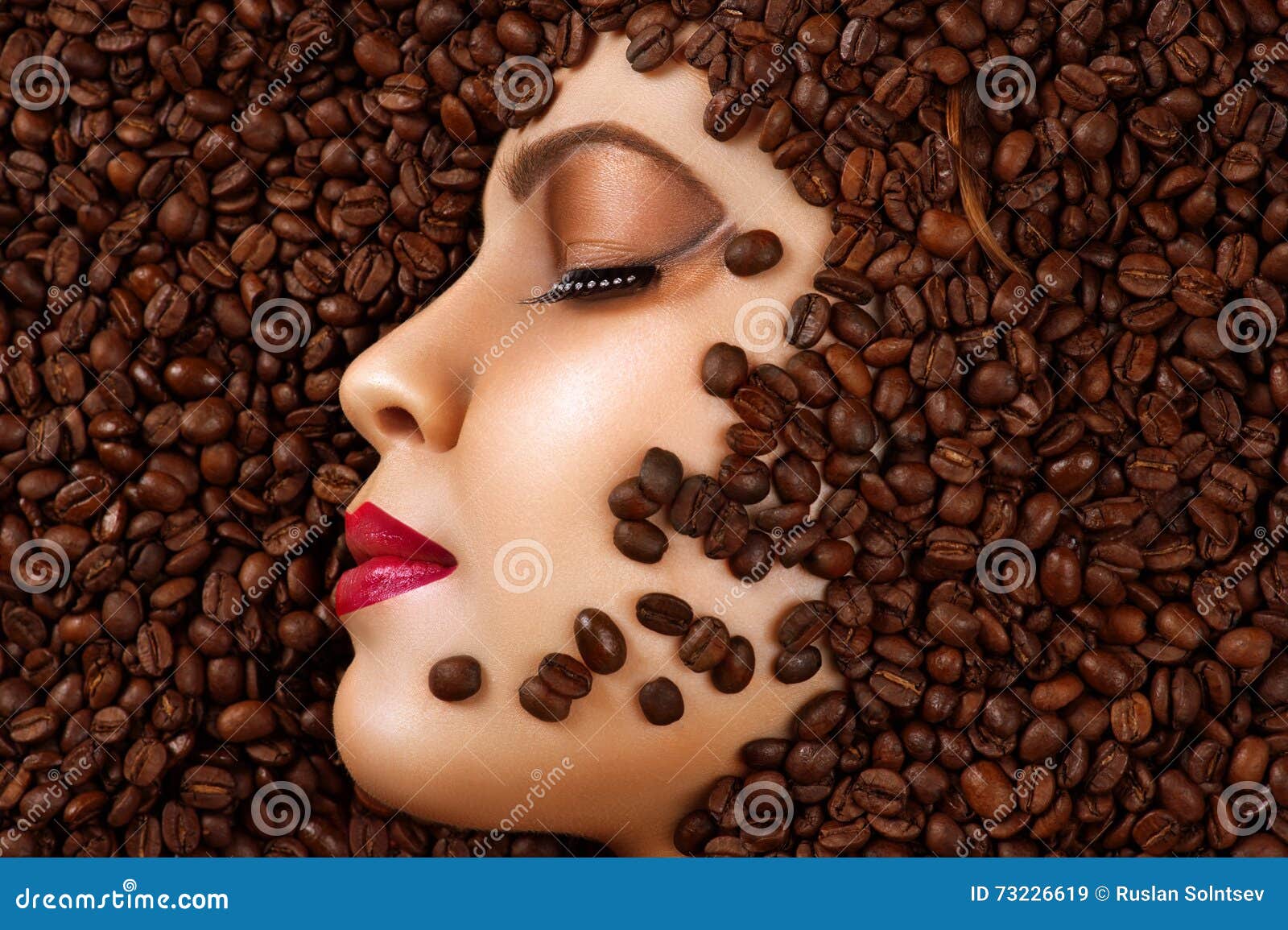 Beauty Profile Face with Makeup in Coffee Beans Stock Image - Image of ...