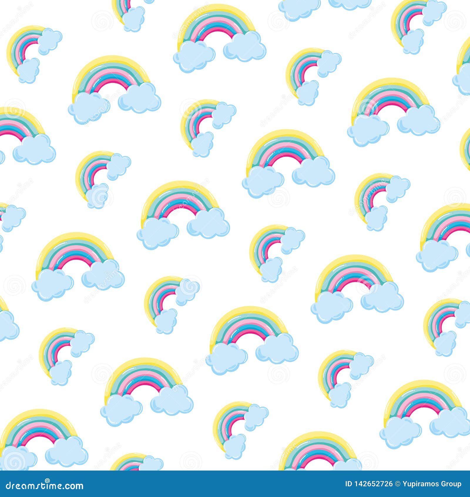 Beauty Rainbow with Fluffy Clouds Background Stock Vector ...