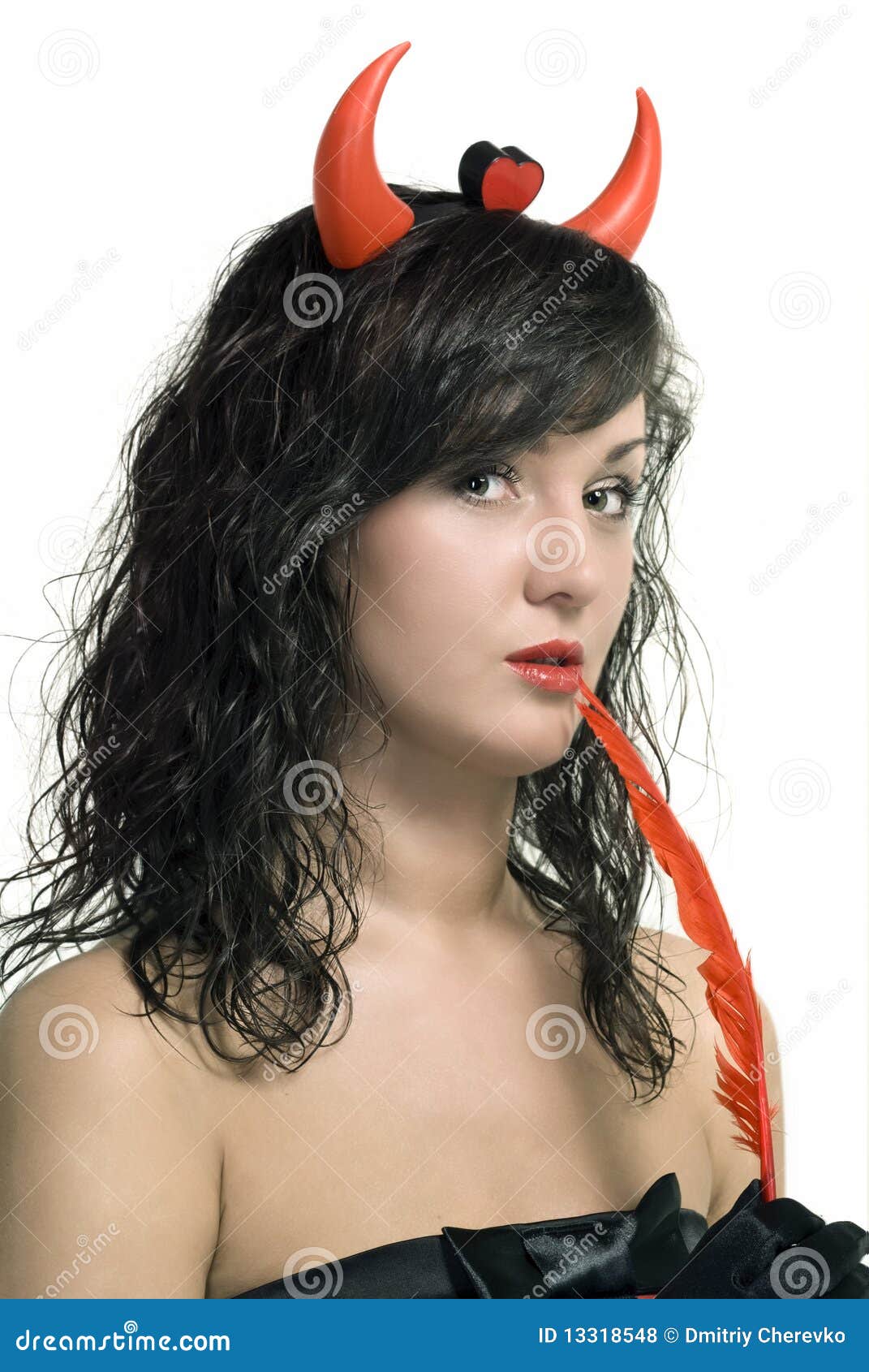 Beauty Red Devil Girl with Pen Stock Photo - Image of party, high: 13318548