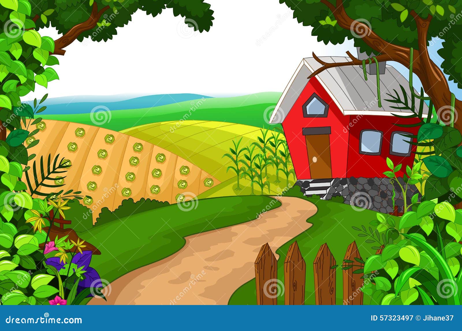 Beauty Red House with Landscape Background Stock Illustration ...