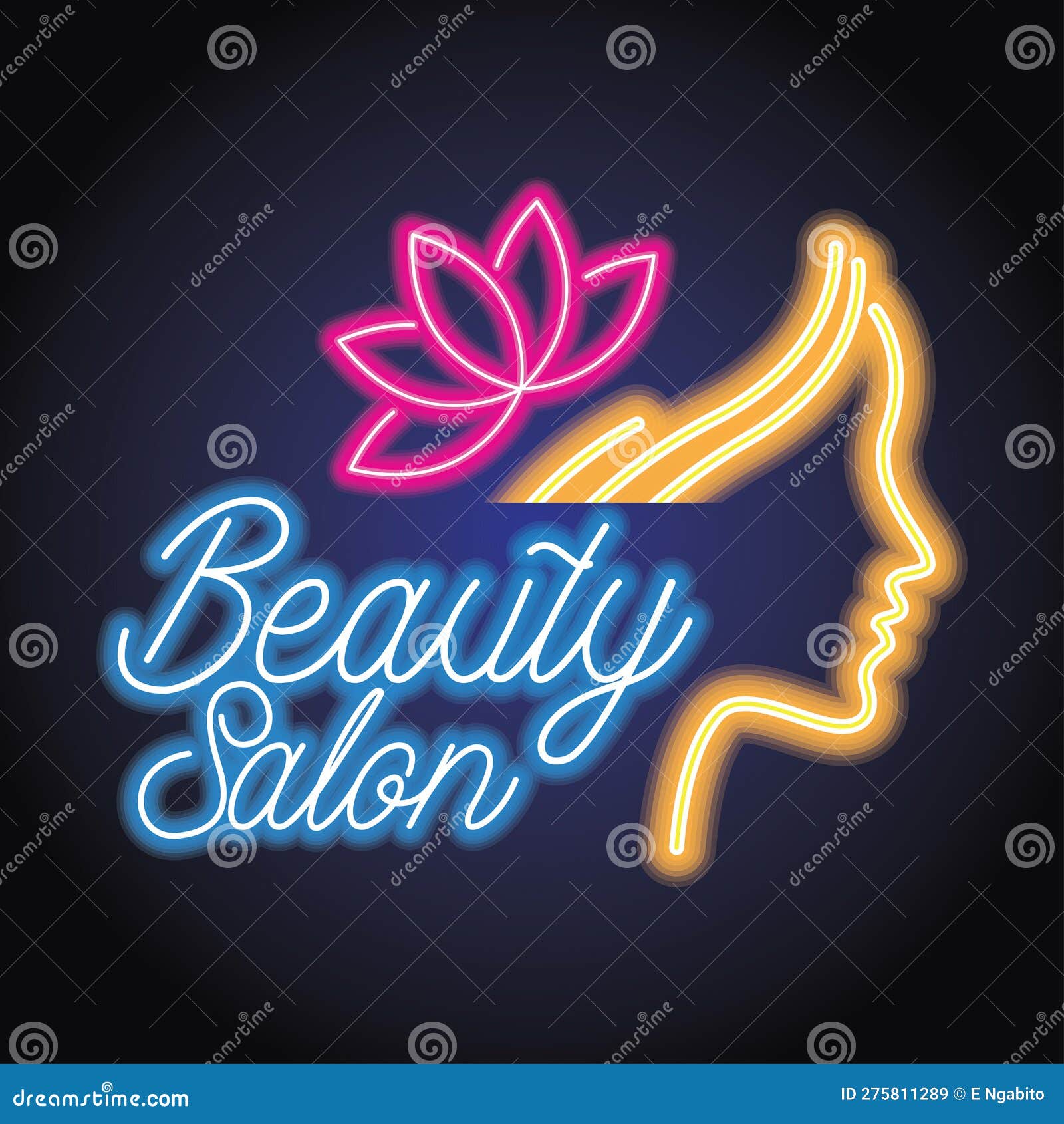 Beauty Salon Logo with Neon Light Effect. Vector Illustration Stock ...