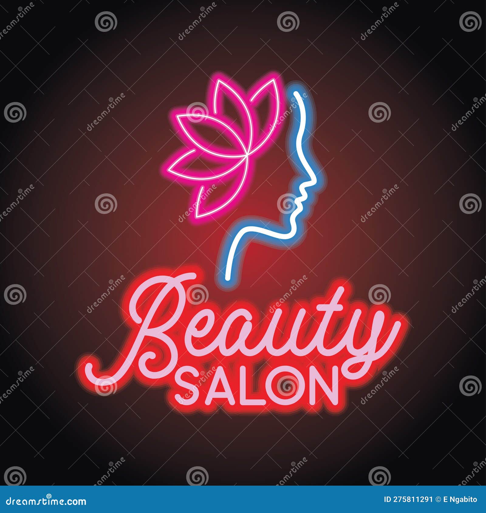 Beauty Salon Logo with Neon Light Effect. Vector Illustration Stock ...