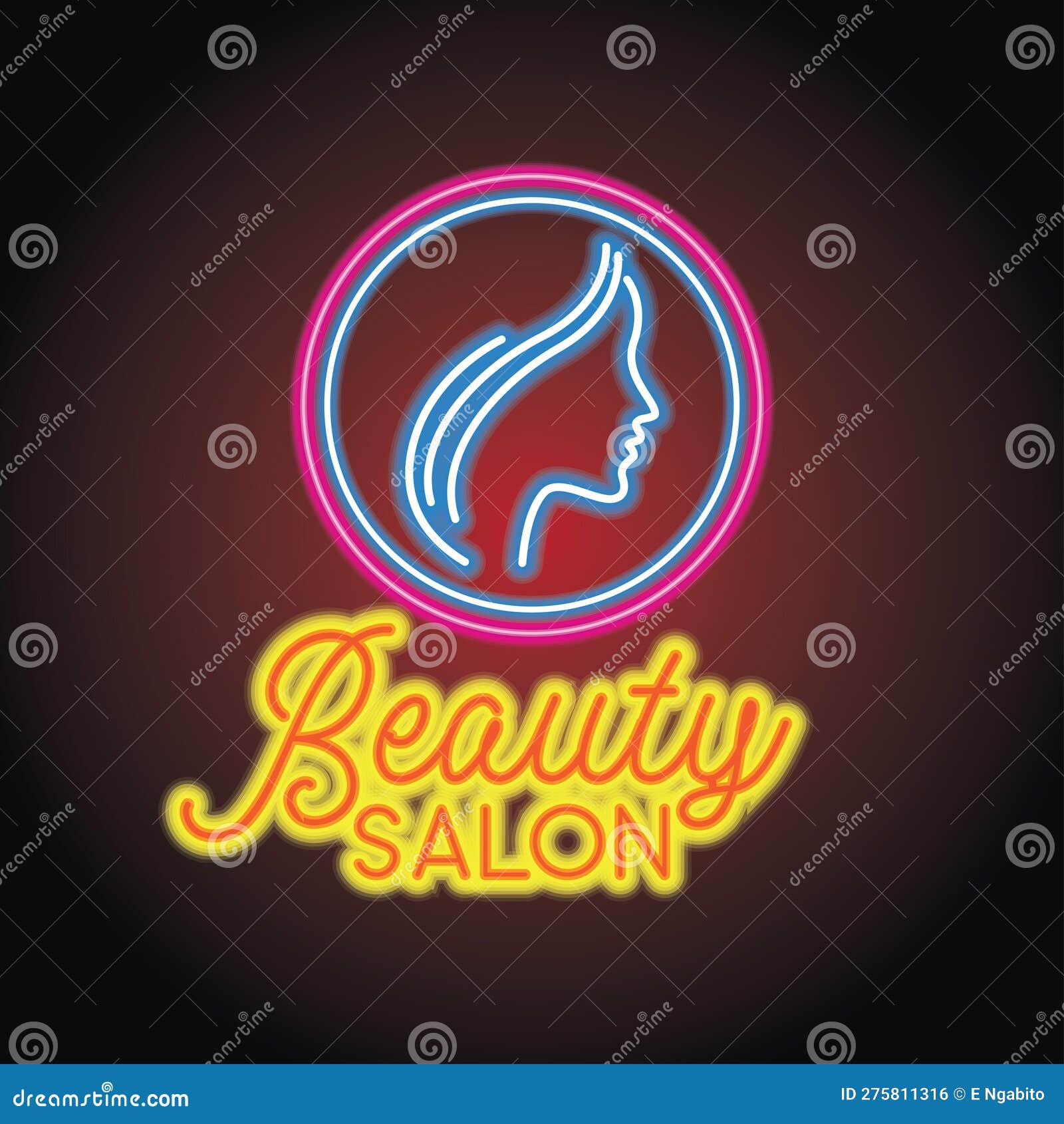 Beauty Salon Logo with Neon Light Effect. Vector Illustration Stock ...