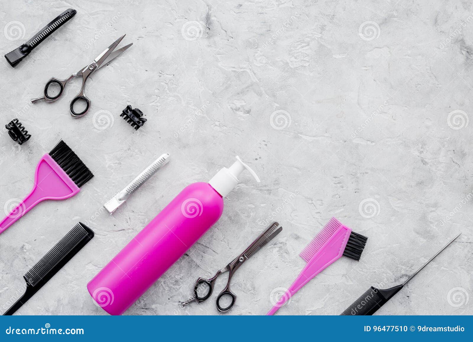 Beauty Saloon. Haidressing Tools on Grey Table Background Top View ...