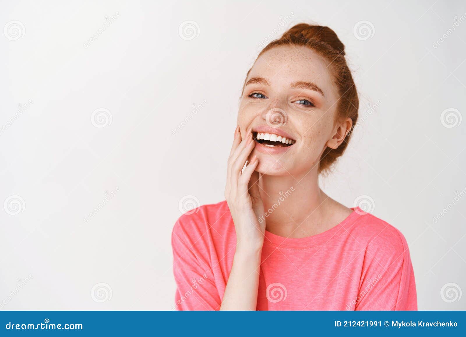 Beauty And Skincare Beautiful Girl With Ginger Hair Combed In Bun