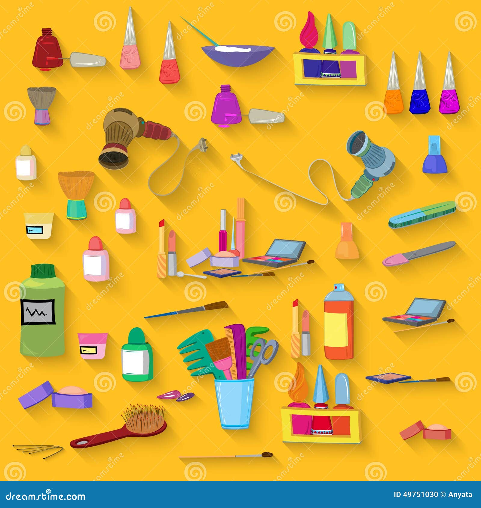 Beauty Spa Objects Set Flat Design Stock Vector - Illustration of long ...