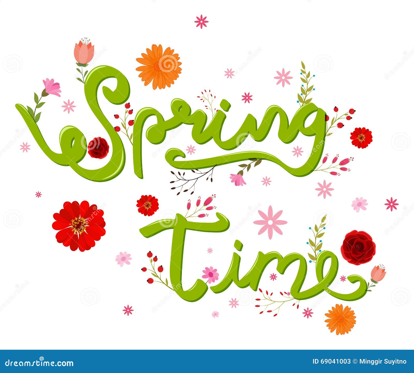 Beauty Spring Text with Colorful Flower Stock Vector - Illustration of ...