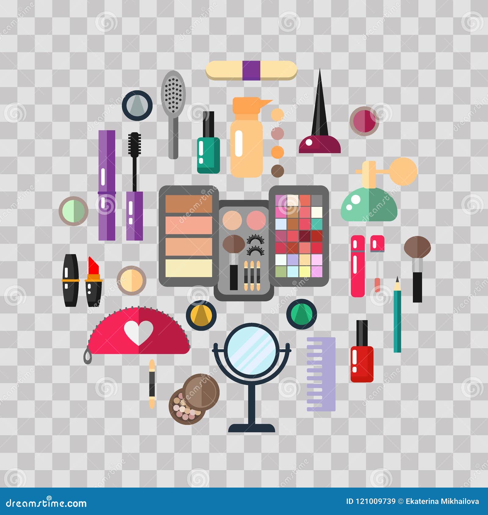 Beauty Store with Cosmetic Objects Mascara, Gloss, Eyeshadow, Lipstick ...