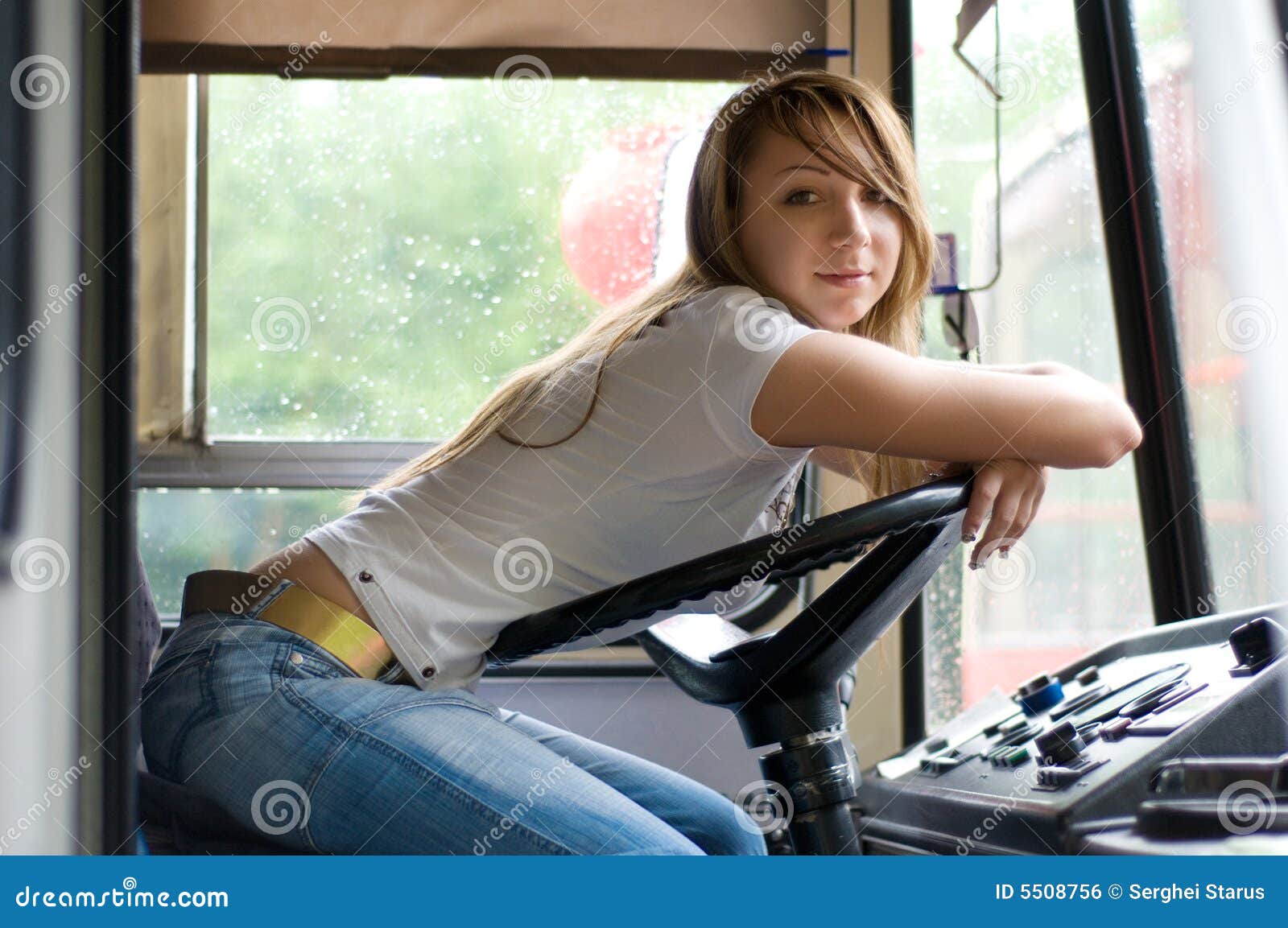 Beauty at trolleybus cabin stock photo. Image of cute - 5508756