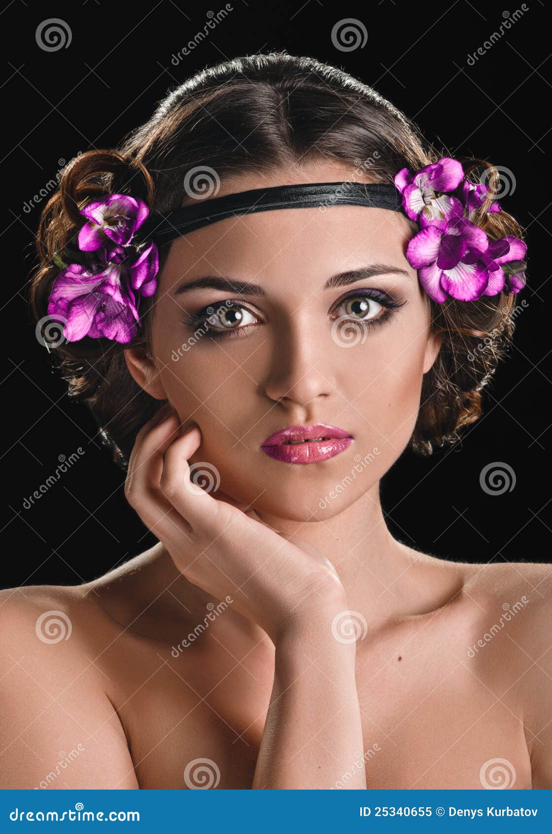 Beauty and violets stock image. Image of face, female - 25340655