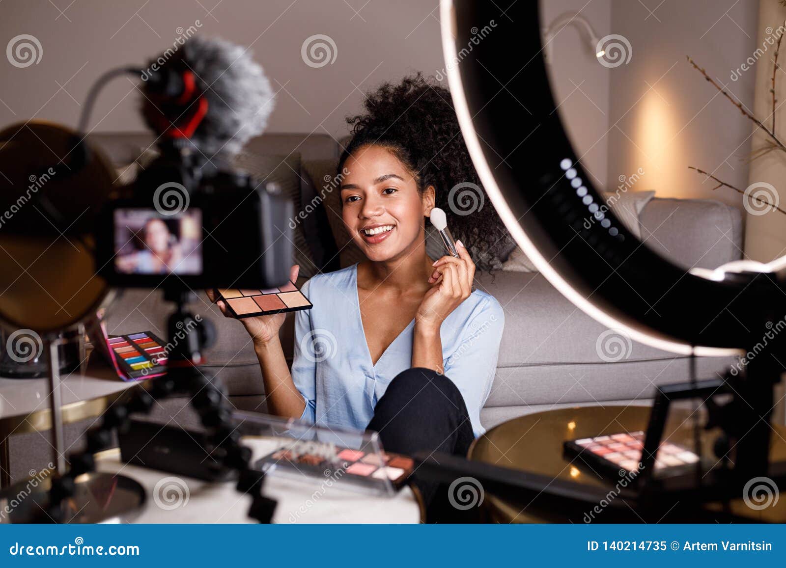 Beauty Vlogger Making a Video Tutorial Stock Image - Image of camera ...