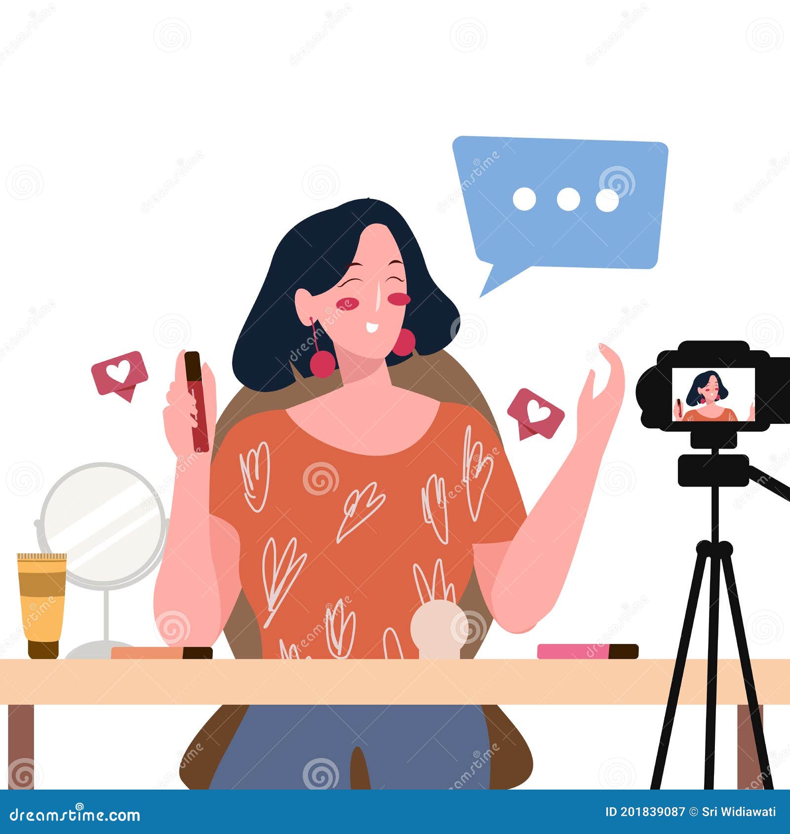 Beauty Vlogger Women Presenting Tutorial Make Up in Front Camera ...