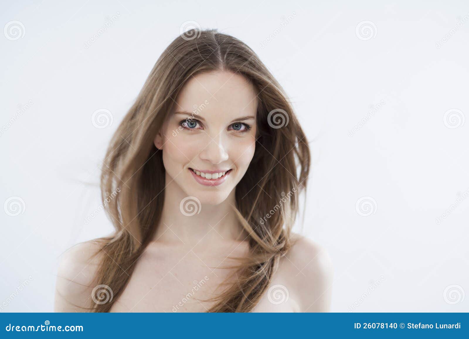 Beauty with Windy Hair on White Stock Photo - Image of front, long ...