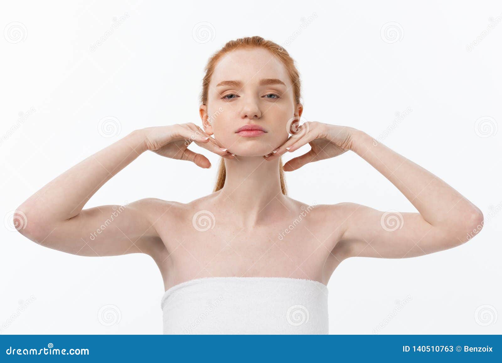 Beauty Woman Beautiful Young Female Touching Her Skin Portrait