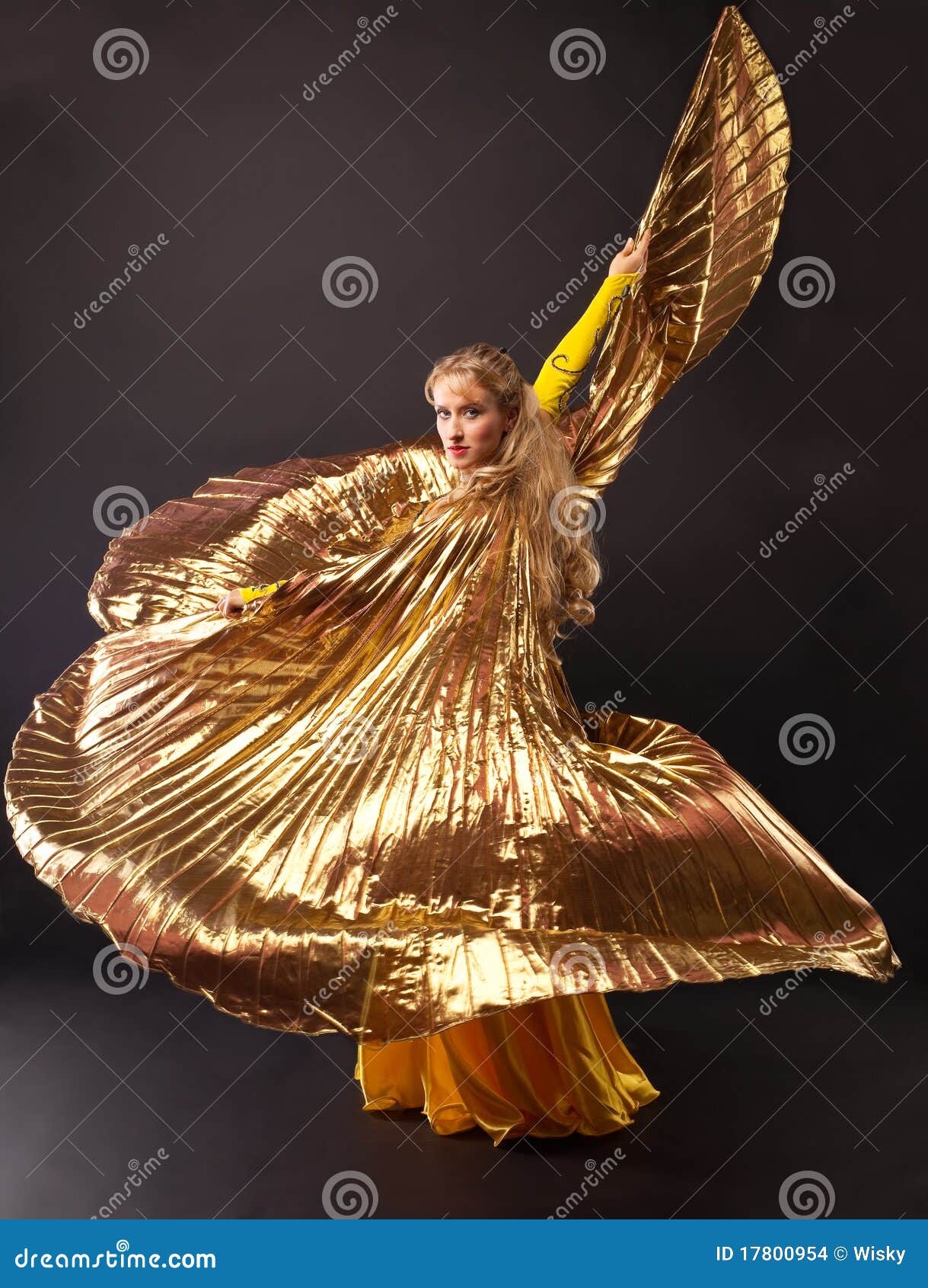 Beauty Woman Dance with Gold Wing Stock Photo - Image of ethnicity ...