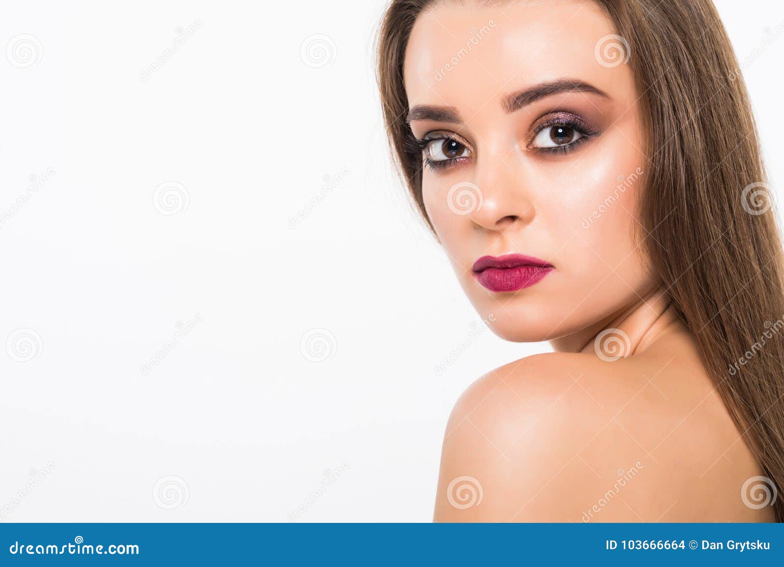 Beauty Woman Portrait Professional Makeup For Brunette With Blue Eyes