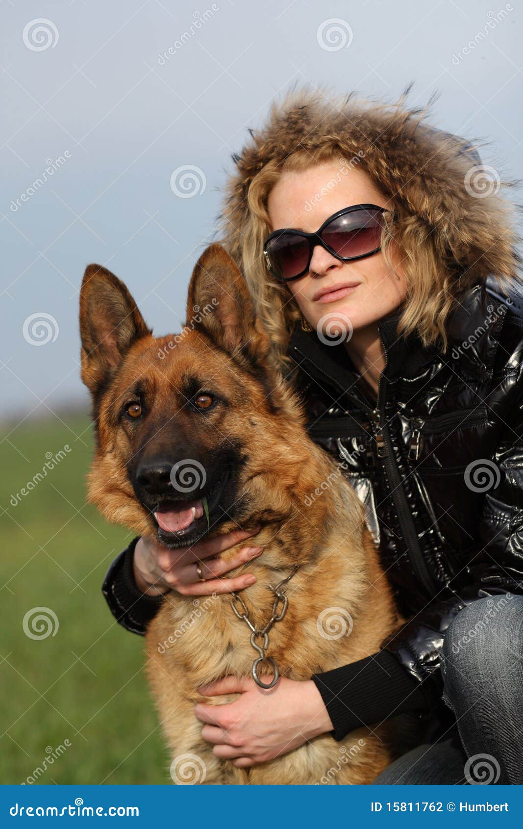 Beauty woman and shepherd stock photo. Image of couple - 15811762