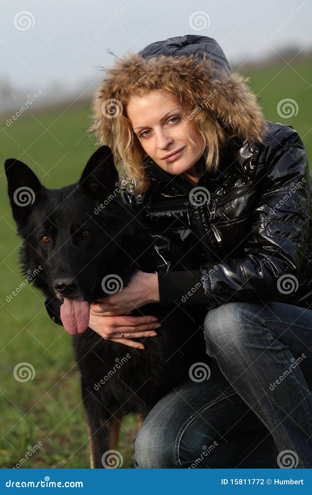 Beauty woman and shepherd stock photo. Image of adult - 15811772