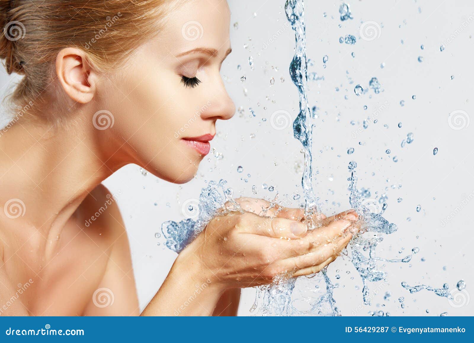 Beauty Woman Skin Care Washing With Splashes Of Water Stock Image