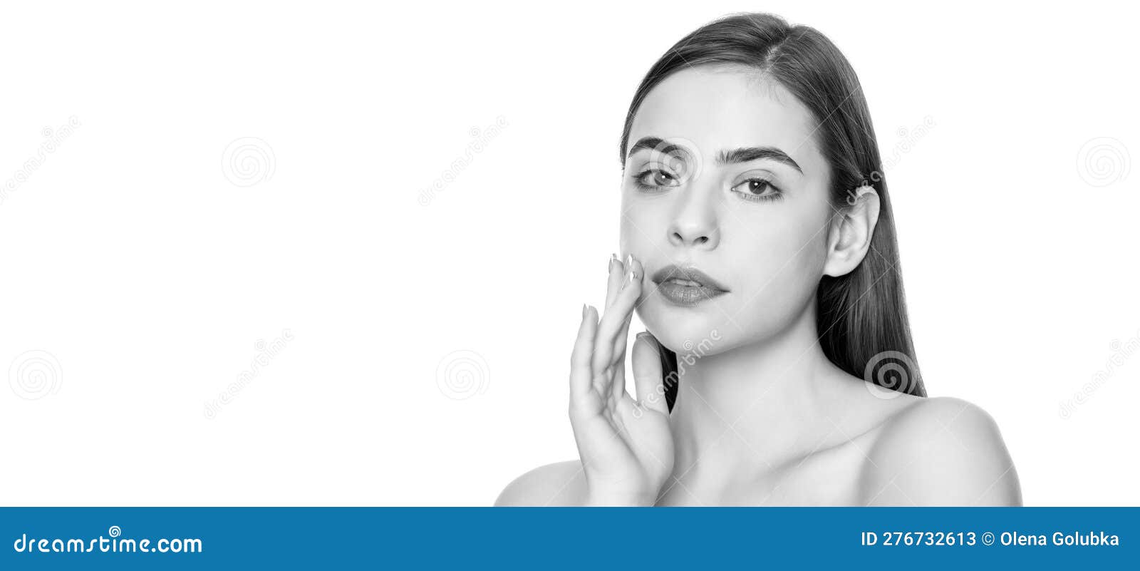 Beauty Woman Skin Smooth And Soft Female Skin Woman Touch Face Young Girl With Bare Shoulders