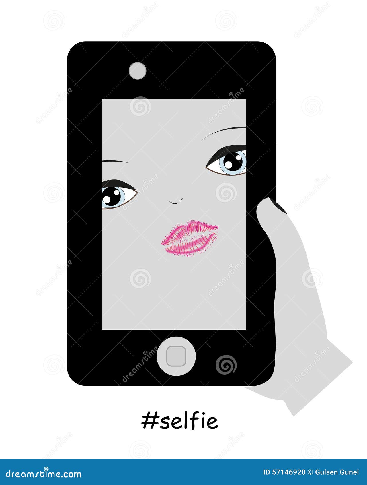 Beauty Woman Taking Self Portrait With Phone Stock Vector