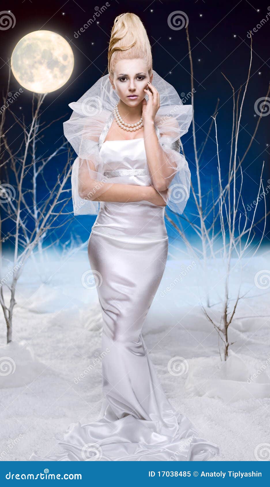 Beauty woman under moon stock image. Image of person - 17038485