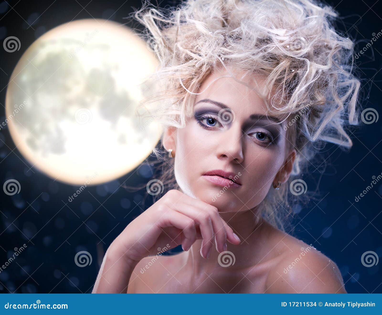 Beauty woman under moon stock photo. Image of snow, fashion - 17211534