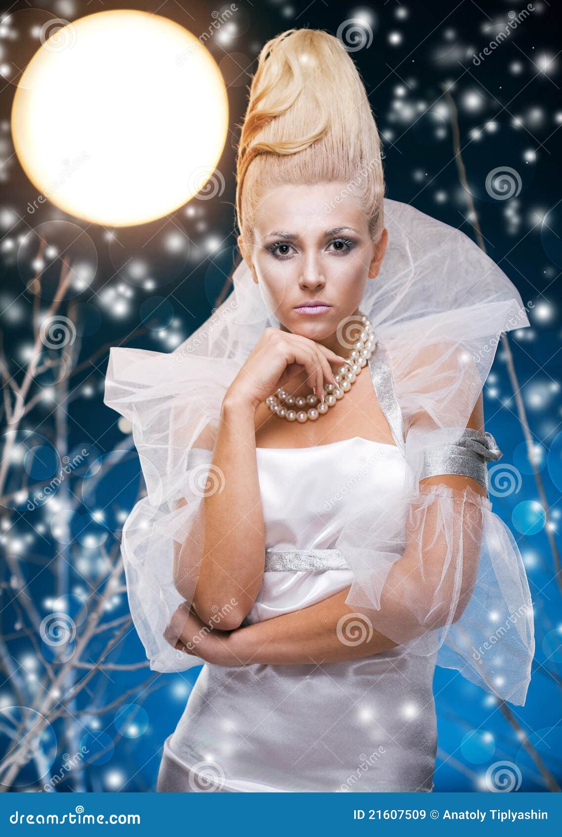 Beauty woman under moon stock image. Image of white, girl - 21607509