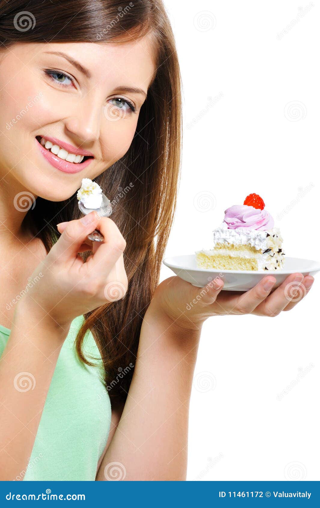 Beauty Young Female with the Cake on Plate Stock Photo - Image of ...