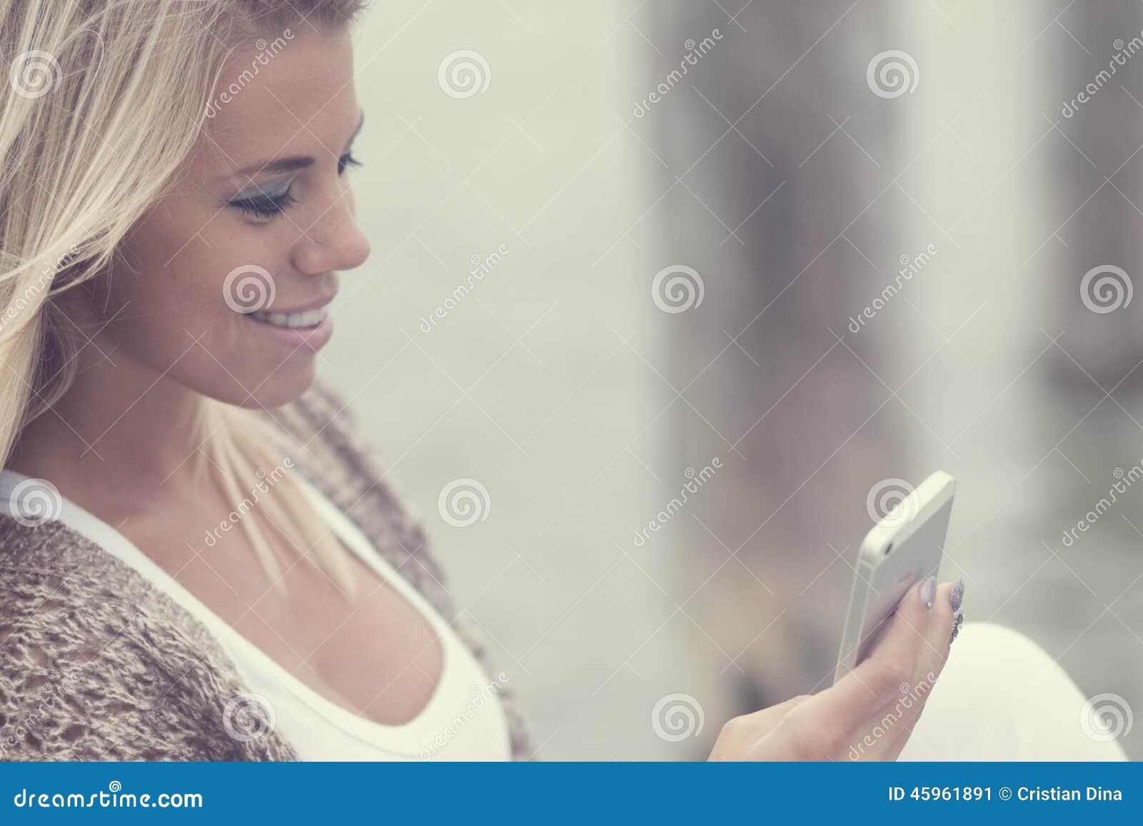 Beauty Young Girl Texting Message on Phone Stock Image - Image of ...