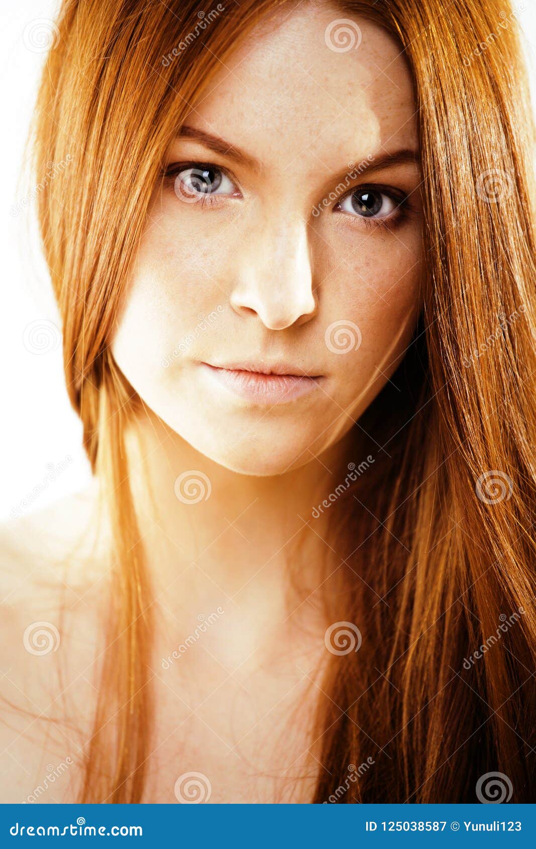 Beauty Young Redhead Woman With Red Flying Hair Funny Ginger Fr Stock