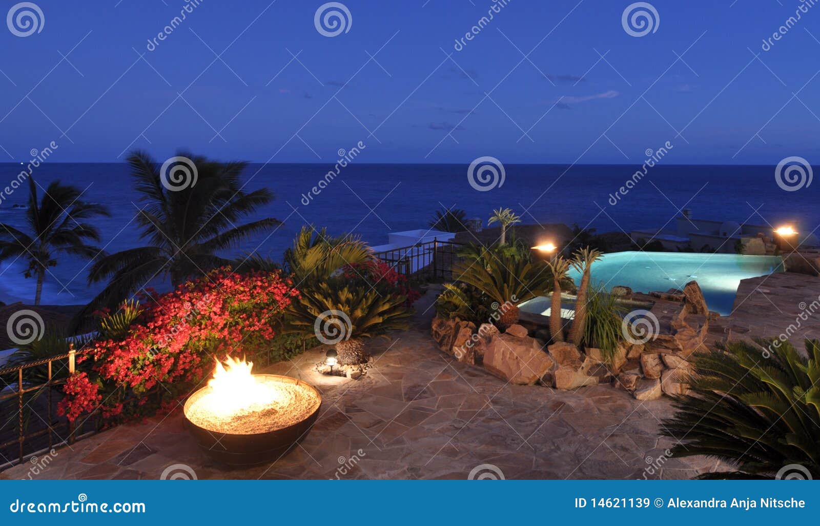 Beautyful Ocean View at Night Stock Image - Image of party, blue: 14621139