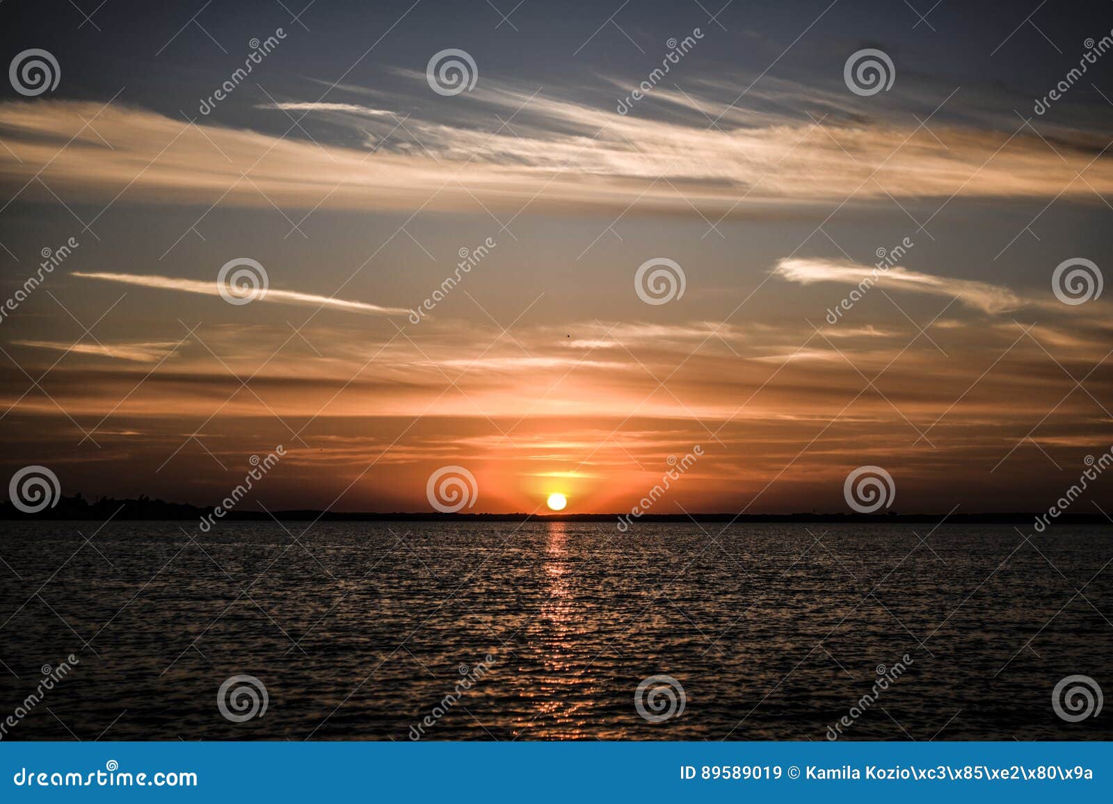 Beautyful Sunset with Clouds on the Sky by the Bea Poland. Stock Image ...