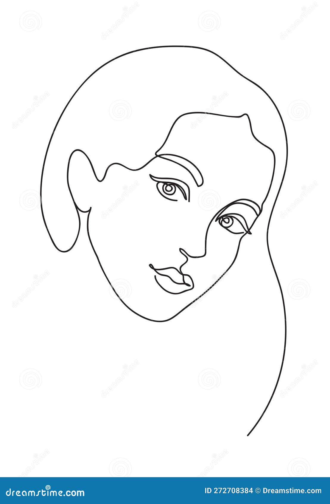 Beautyfull Girl Young Woman Face Continuous One Line Drawing Black