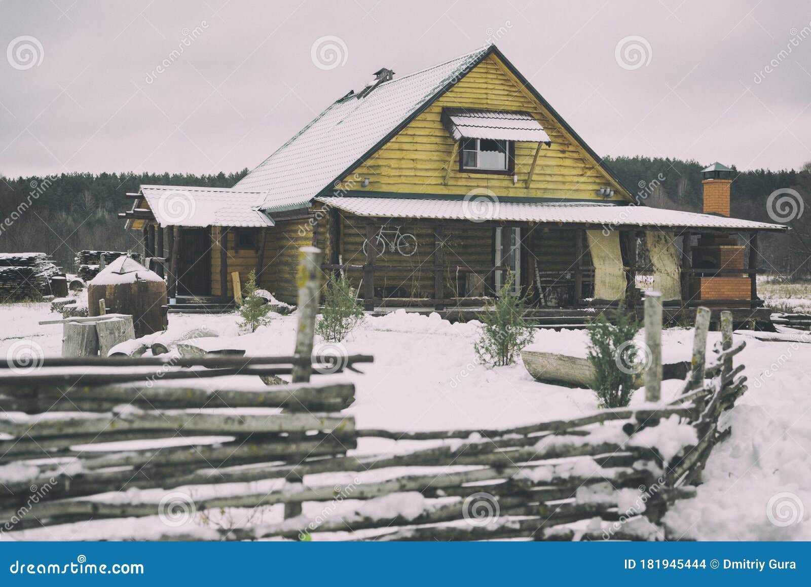 Beautyfull Suburban House in the Snow Forest Stock Photo - Image of ...