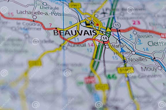 Beauvais on map stock photo. Image of close, beeway - 102337768