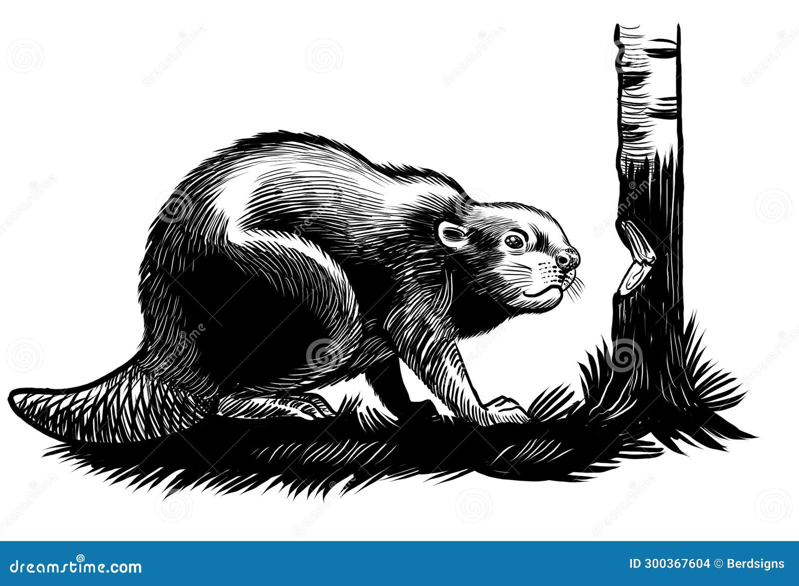 Beaver Animal and Birch Tree Stock Illustration - Illustration of ...