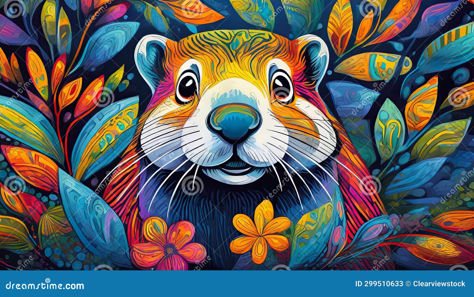Beaver Bright Colorful and Vibrant Poster Illustration Stock ...