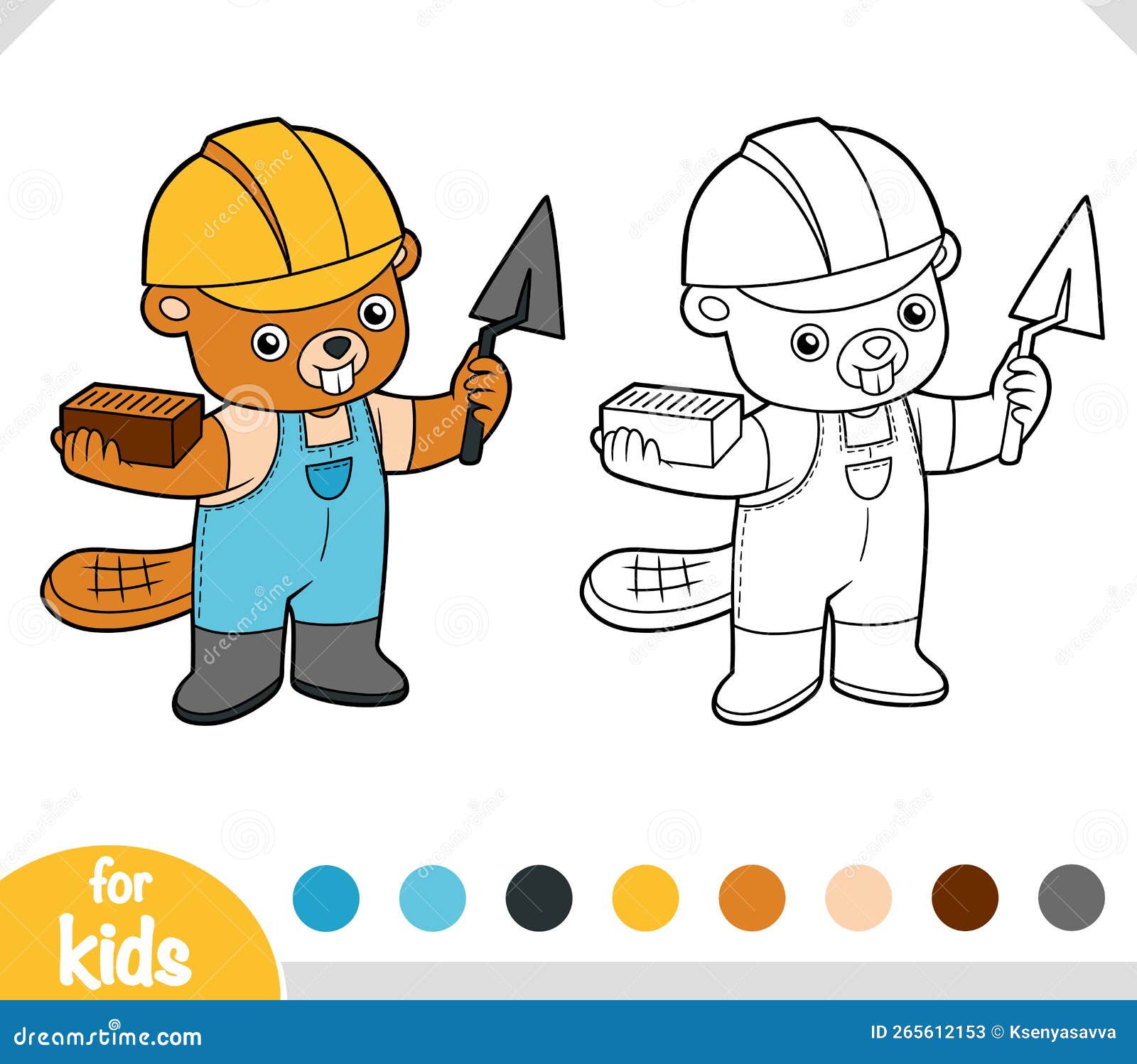Beaver Builder, Coloring Book for Kids, Cartoon Character Stock Vector ...