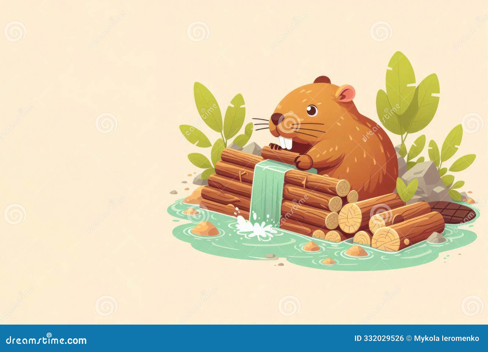 A Beaver Building a Dam. Space for Text. Stock Photo - Image of ...