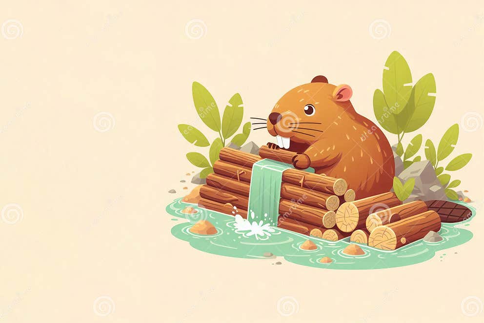 A Beaver Building a Dam. Space for Text. Stock Photo - Image of ...