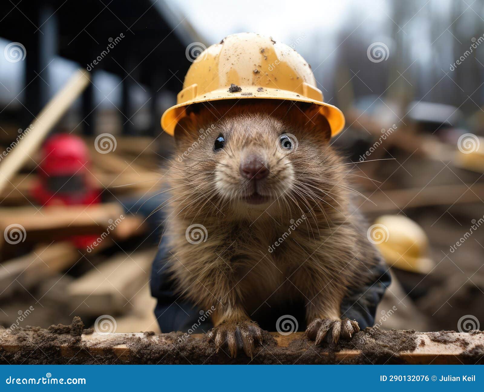 Beaver Building with Wood Using Helmet Stock Illustration ...