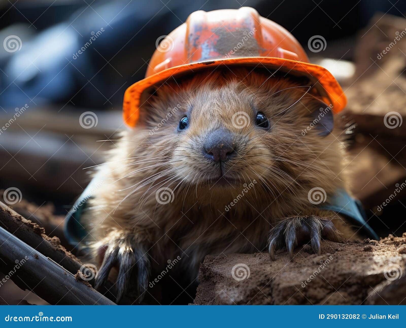 Beaver Building with Wood Using Helmet Stock Illustration ...
