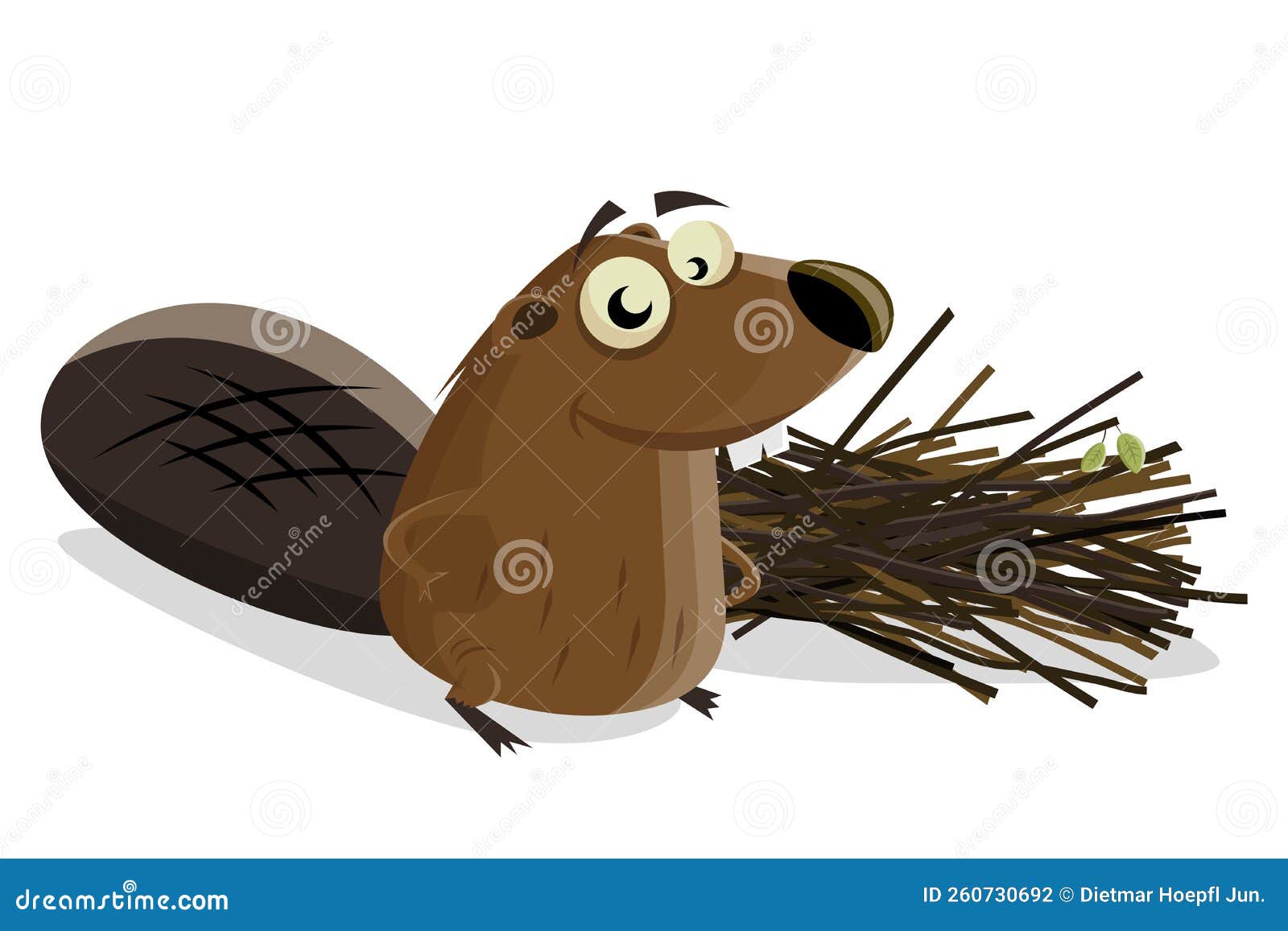 Funny Cartoon Beaver Building a Dam with Branches and Twigs Stock ...