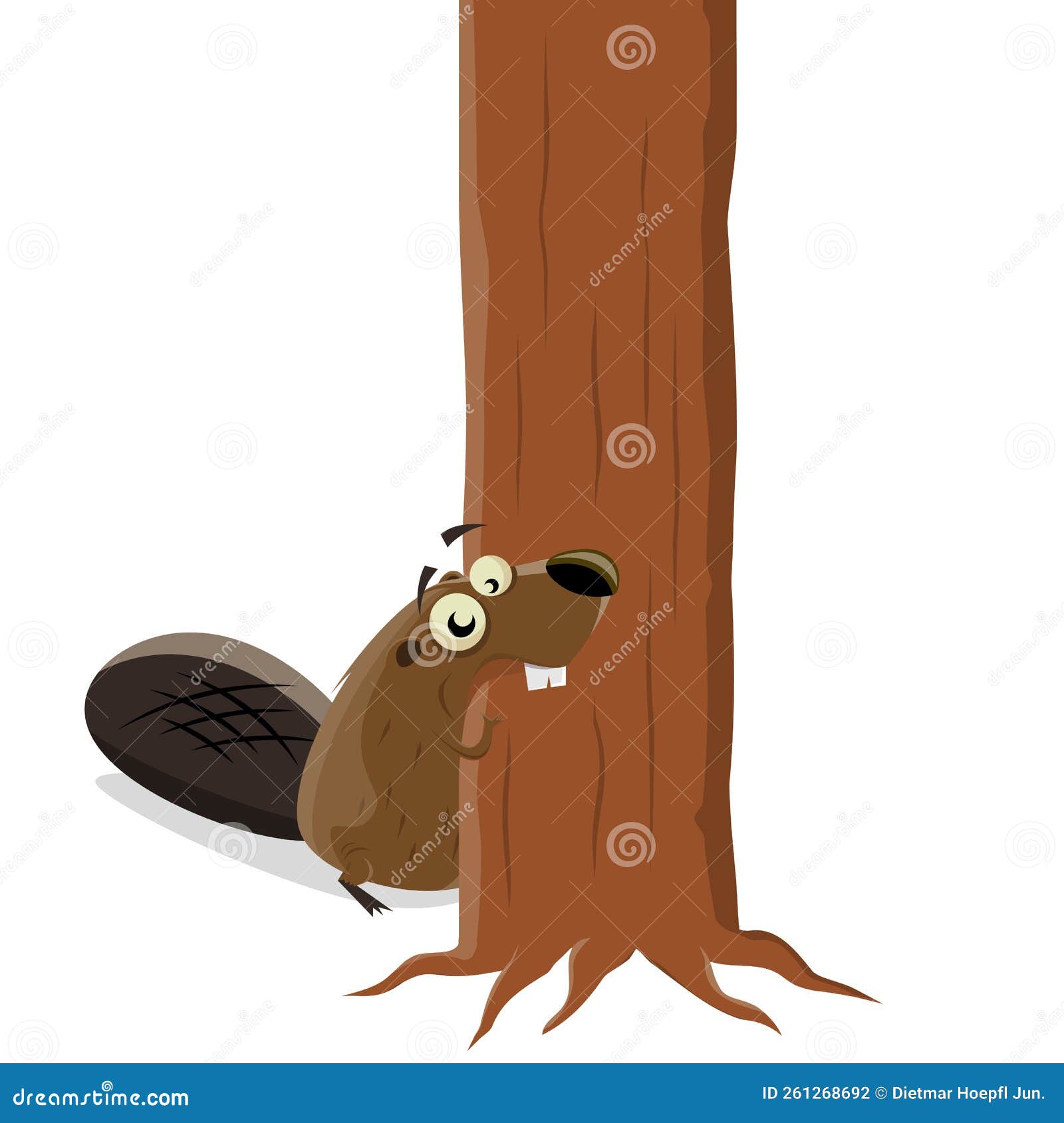 Funny Cartoon Illustration of a Beaver Biting in a Tree Stock ...