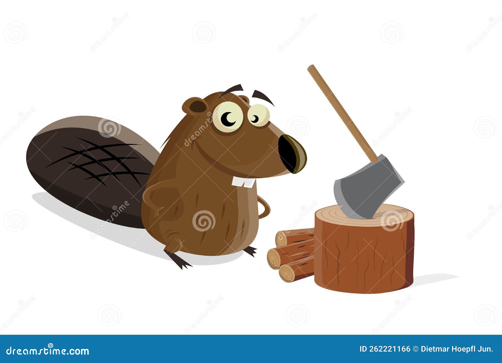 Funny Cartoon Illustration of a Happy Beaver Making Firewood Stock ...