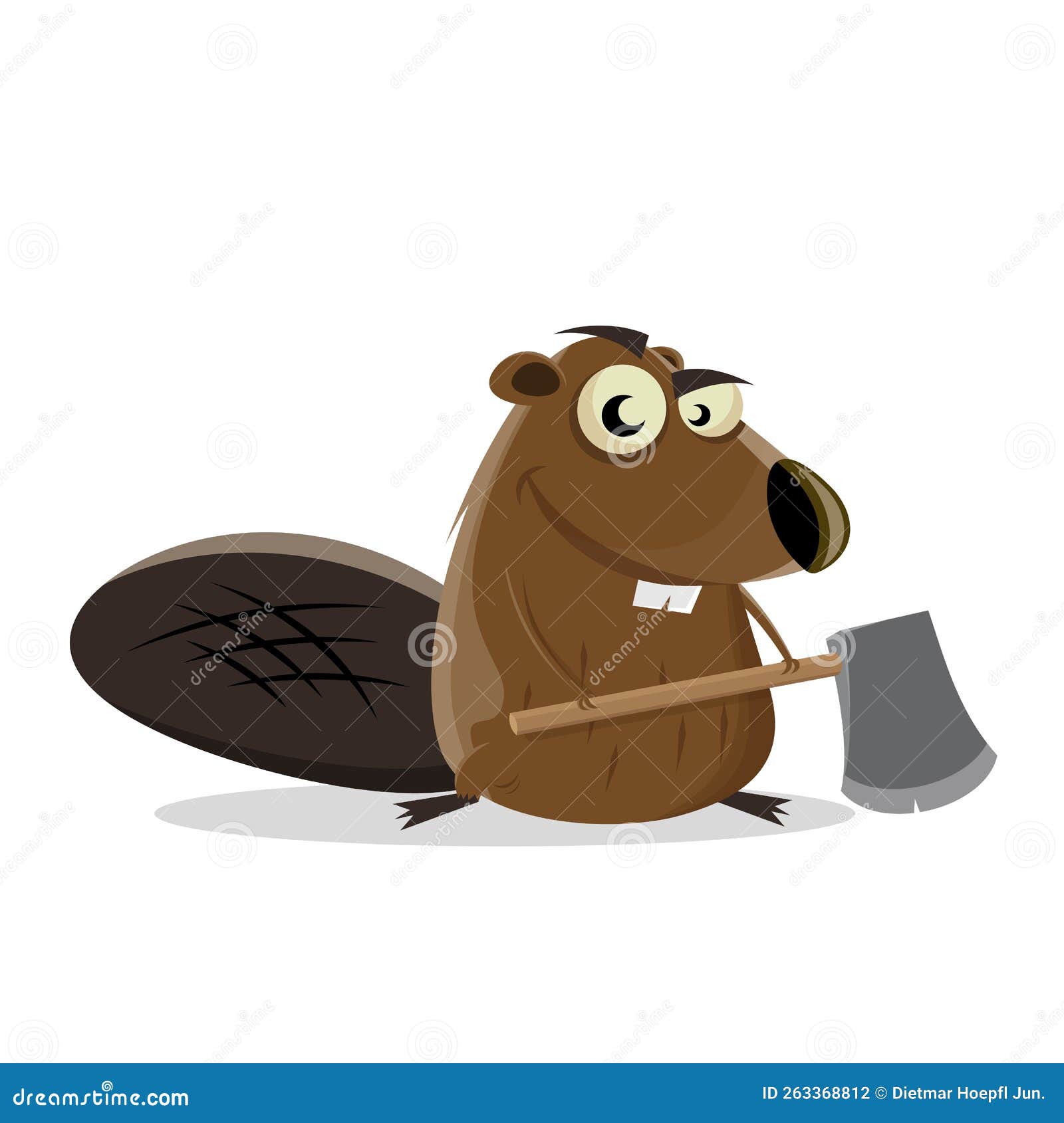 Funny Cartoon Illustration of a Happy Beaver Holding a Big Axe Stock ...