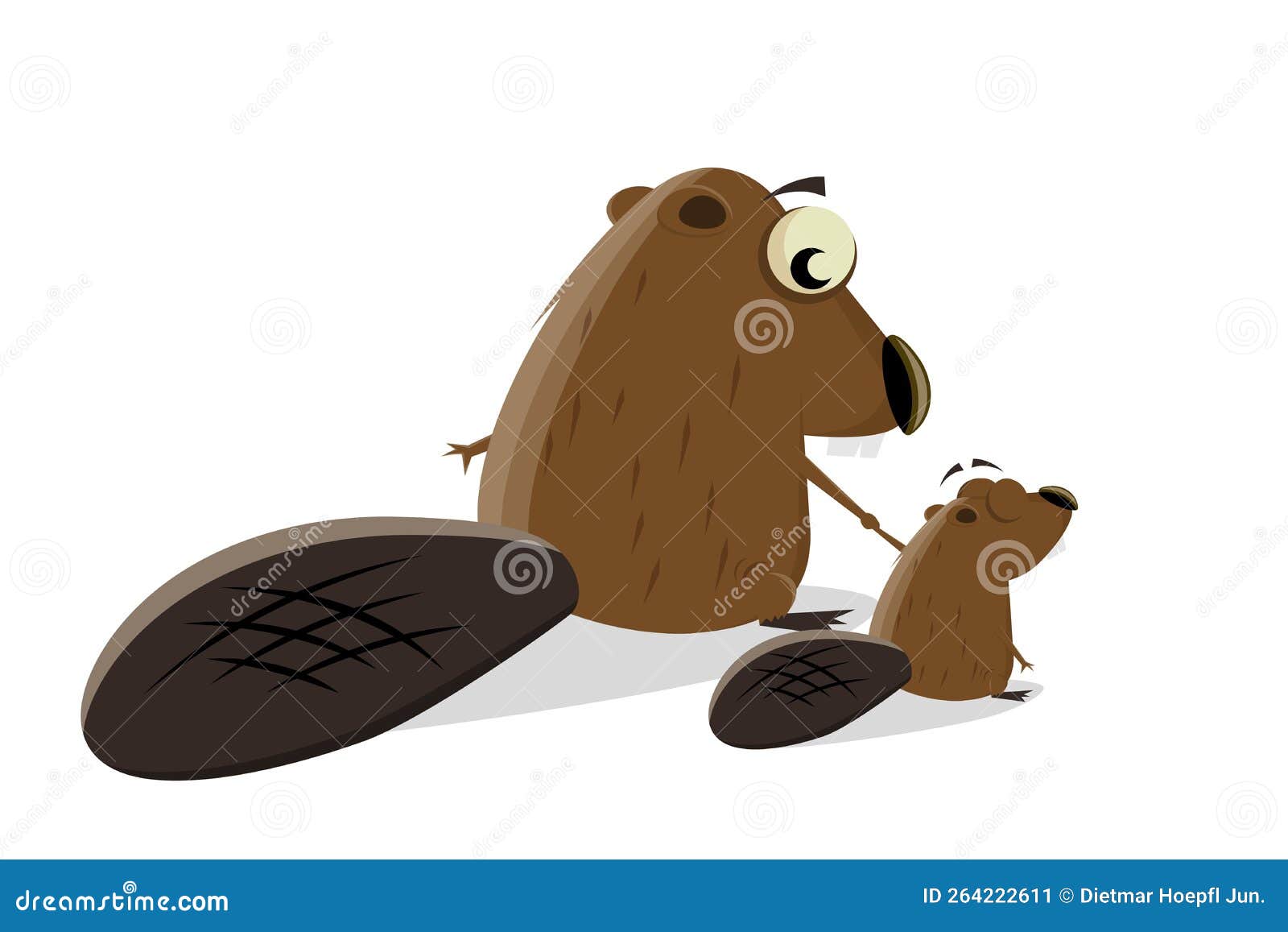 Funny Cartoon Illustration with Father and Child Beaver Stock Vector ...