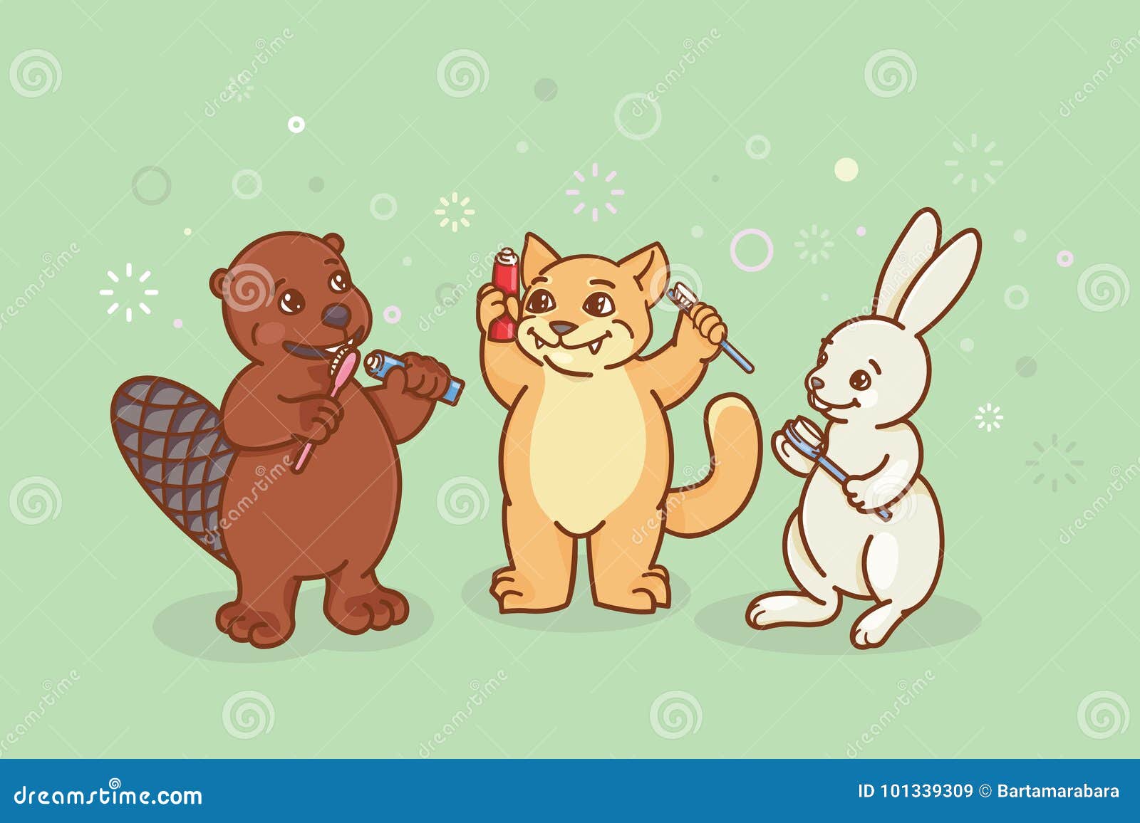The Beaver, the Cat and the Hare are Brushing Their Teeth. Stock Vector ...